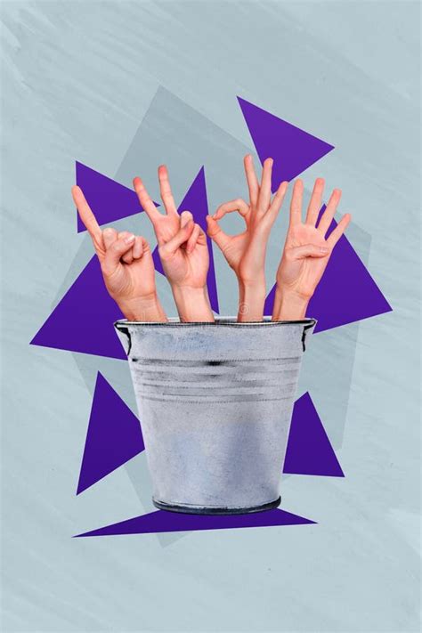 Creative Abstract Photo Collage Artwork Four Hands In Bucket Counts Non