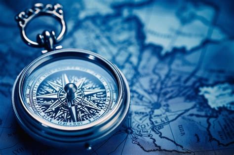 Premium Photo Compass On Map Background In Blue Toning