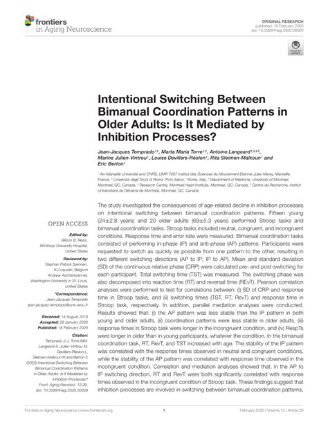 Pdf Intentional Switching Between Bimanual Coordination Patterns In