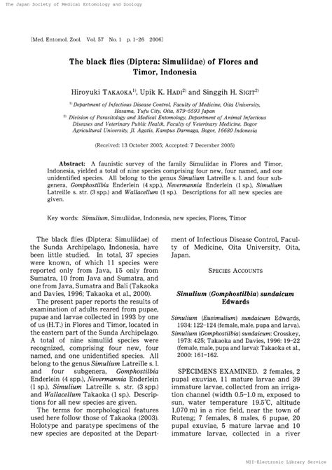 Pdf The Black Flies Diptera Simuliidae Of Flores And Timor Indonesia