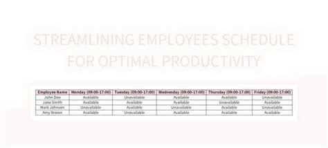 Streamlining Employees Schedule For Optimal Productivity Excel