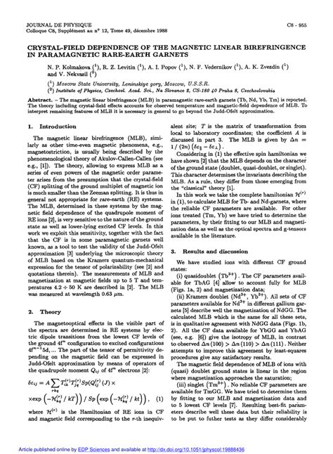 Pdf Crystal Field Dependence Of The Magnetic Linear Birefringence In