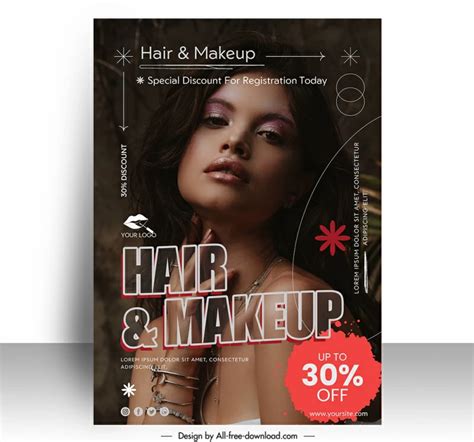 Hair And Makeup Advertising Poster Template Attractive Lady Sketch Psd