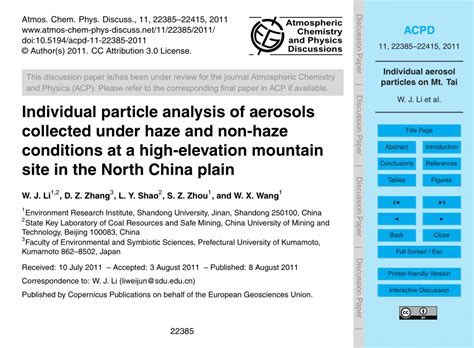 Pdf Individual Particle Analysis Of Aerosols Collected Under Haze And