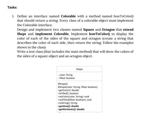 Solved Tasks 1 Define An Interface Named Colorable With A