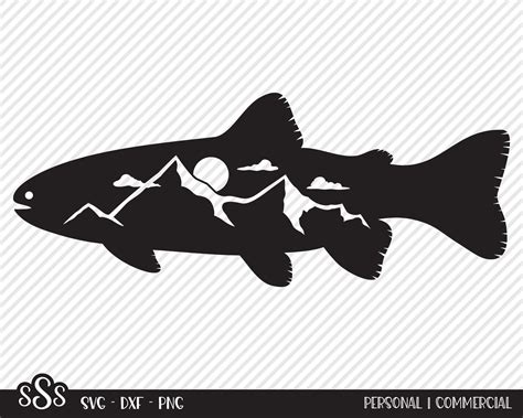 Trout Fishing Svg Cut File Outdoor Fish Design Mountains Summer Sun