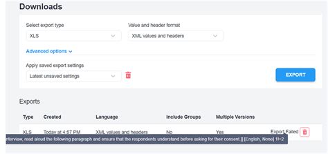 export data failed data management kobotoolbox community forum