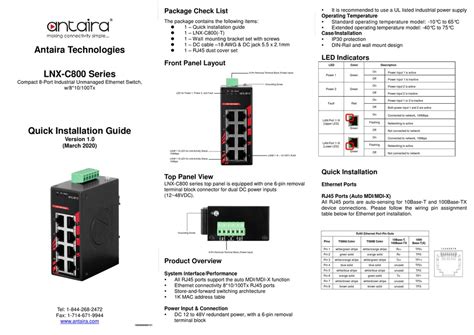 Antaira Lnx C800 Series Quick Installation Manual Pdf Download Manualslib