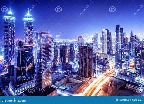 Dubai Downtown Night Scene Stock Image Image Of City 48301659