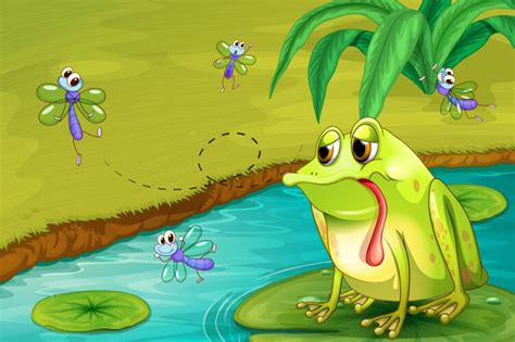 Cartoon Frog On A Leaf In The Pond Royalty Free Vector Image