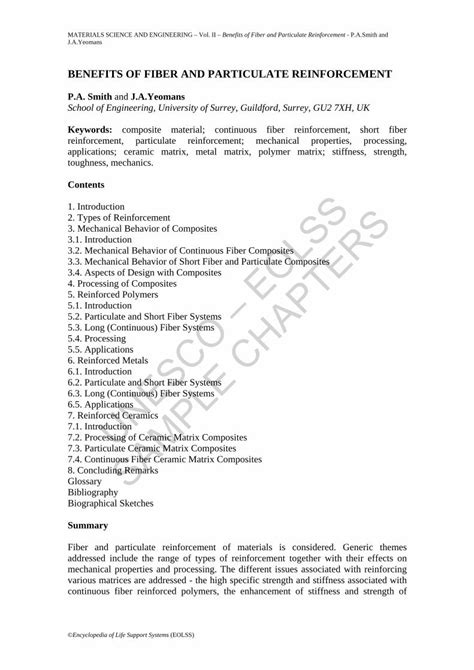 PDF Benefits Of Fiber And Particulate Reinforcement PDF FileUNESCO EOLSS SAMPLE CHAPTERS