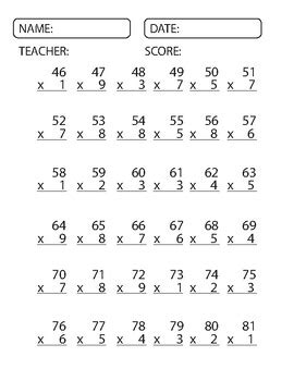 3rd Grade Multiplication Exam By Cristine Mumford TPT