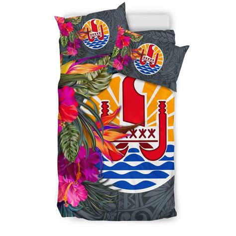 Tahiti Bedding Set Hibiscus Polynesian Pattern Gray Version