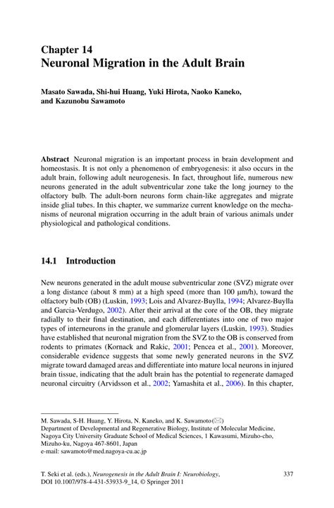 Pdf Neuronal Migration In The Adult Brain