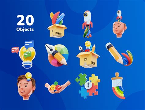 3d Design Thinking Icon Set 3d Assets — Ui Custom