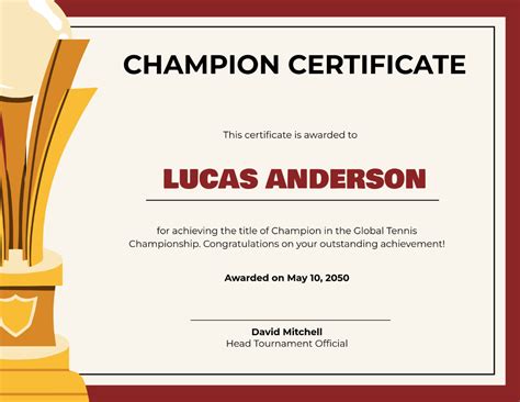 Free Champion Certificate With Awesome Trophy Template To Edit Online