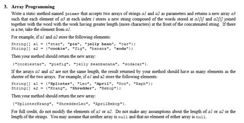 Solved 3 Array Programming Write A Static Method Named