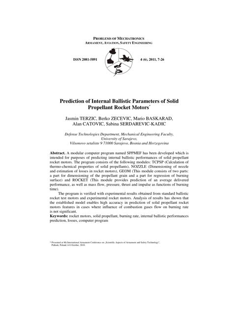 Pdf Prediction Of Internal Ballistic Parameters Of Solid Propellant Rocket Motors