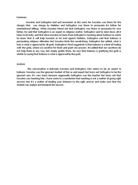 Summary And Analysis Of Platos Euthyphro Pdf Philosophy