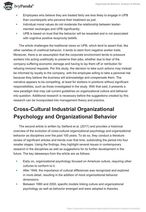 Organizational Behavior Analysis Of Articles 829 Words Essay Example