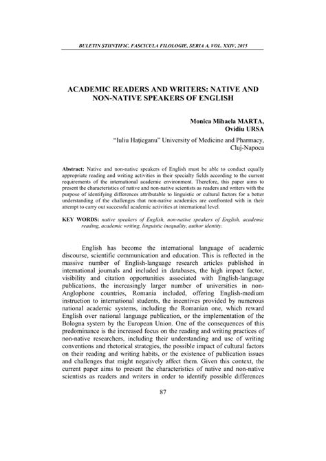 Pdf Academic Readers And Writers Native And Non Native Speakers Of English