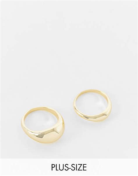 Designb Curve London Pack Of 2 Dome Rings In Gold Tone Asos