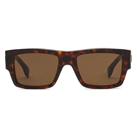 Fendi Signature Rectangular Sunglasses Havana Brown Sunglasses