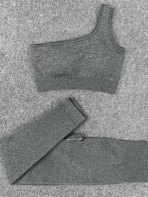 Yoga Clothing Set One Shoulder Vest Solid Color Sexy Beautiful Back