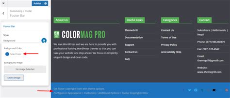 Customize Footer Bar Layout Styles ColorMag Documentation