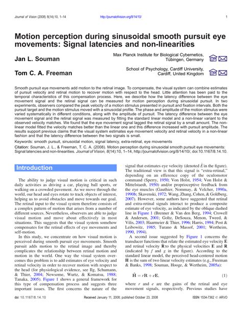 Pdf Motion Perception During Sinusoidal Smooth Pursuit Eye Movements Signal Latencies And Non