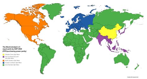 World Divided Into 5 Regions With The Same GDP Maps On The Web