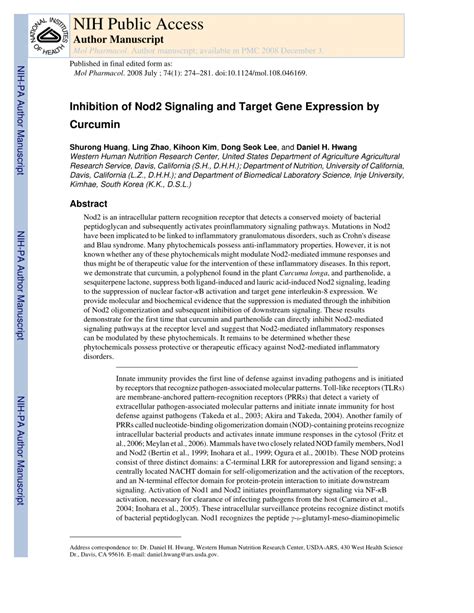 Pdf Inhibition Of Nod2 Signaling And Target Gene Expression By Curcumin