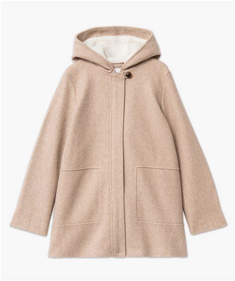 Manteau court zippé à capuche doublée sherpa femme beige GEMO