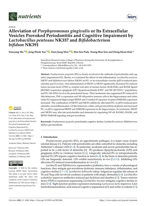 PDF Alleviation Of Porphyromonas Gingivalis Or Its Extracellular Vesicles Provoked