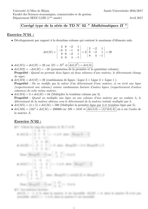 SOLUTION Corrige Td N 02 Math Matrices 2016 2017 Studypool