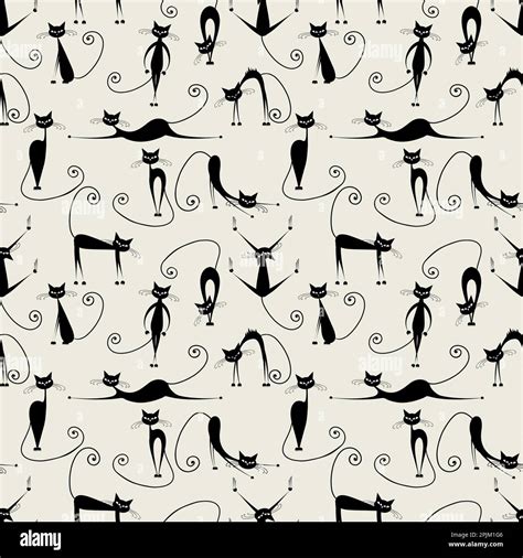 Cute Cartoon Cats Vector Illustration Seamless Pattern Stock Vector