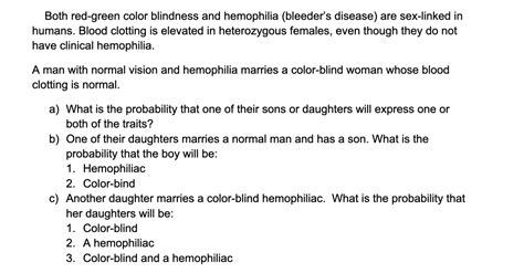 Both Red Green Color Blindness And Hemophilia Bleeders Disease Are