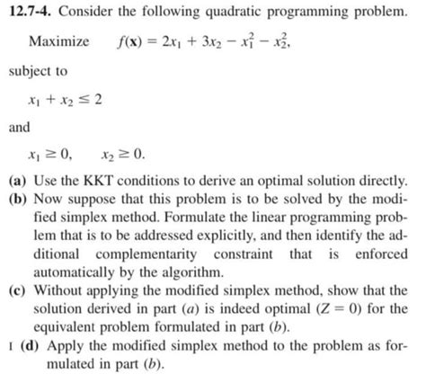 Solved 127 4 Consider The Following Quadratic Programming
