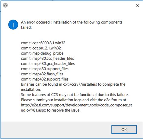 Ccs Ccs Installation Failure On Windows 10 64bit Code Composer