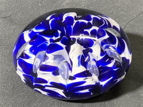Bid Now Vintage St Clair Bluewhite Art Glass Paperweight December 3