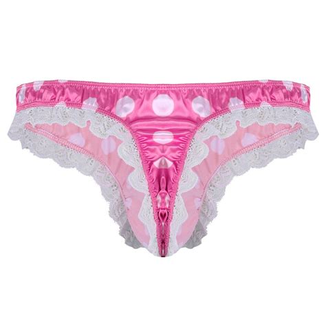 Männer Glanz Sissy Slip Mit Rüschen Spitze Polka Dots G String Tanga