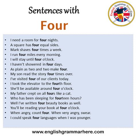 Sentences With Four Four In A Sentence In English Sentences For Four