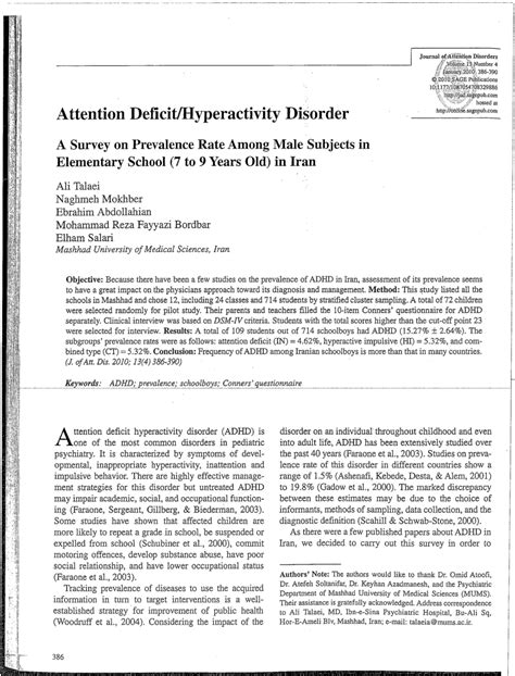 Pdf Attention Deficithyperactivity Disorder A Survey On Prevalence