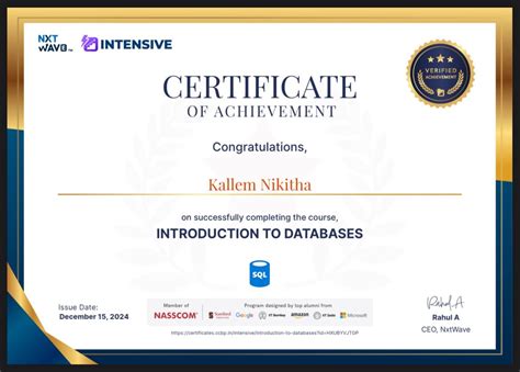 Nikitha Kallem On Linkedin Certification Databases Sql Datadriven