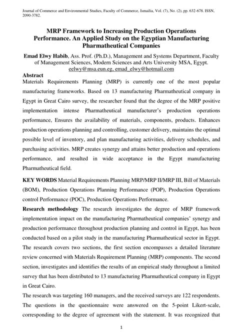 Pdf Mrp Framework To Increase Production Operations Performance An