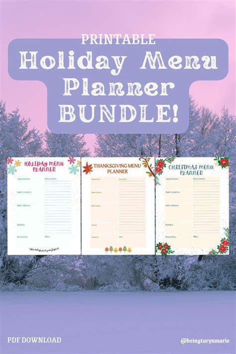 Holiday Menu Planner Bundle Printable Holiday Menu Planners