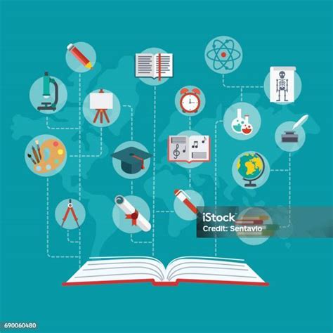 Plat Conceptuel Livre Ouvert Avec Des Icônes De Léducation Reliées Par