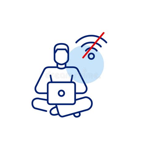 Man Working At Laptop And No Wi Fi Symbol Offline Mode Limited
