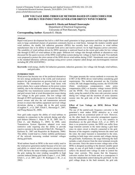 Pdf Low Voltage Ride Through Methods Based On Grid Codes For Doubly Fed Induction Generator