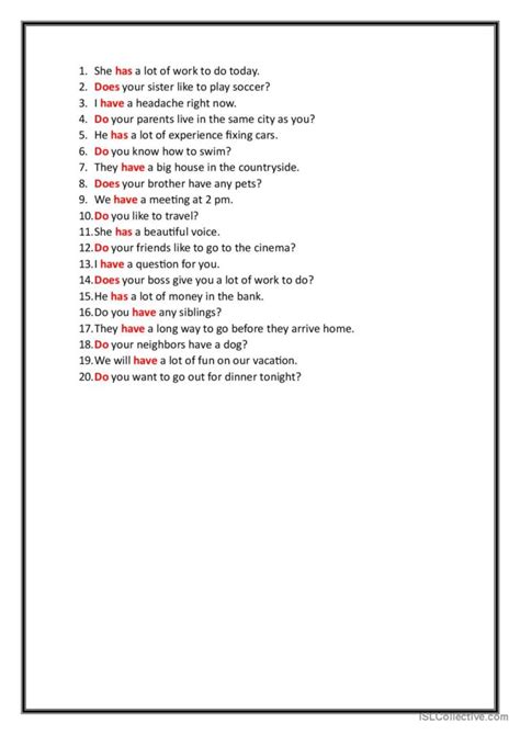Havehas Or Dodoes General Grammar English Esl Worksheets Pdf And Doc